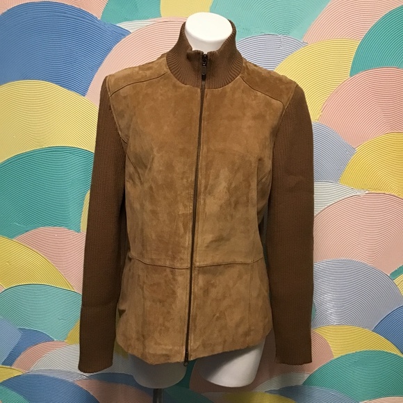 Covington | Jackets & Coats | Covington Brown Leather Sweater Jacket ...